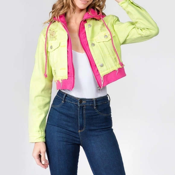 Jackets & Coats | 162 Boho Chic Sexy Denim Jacket With Color Hoodie ...